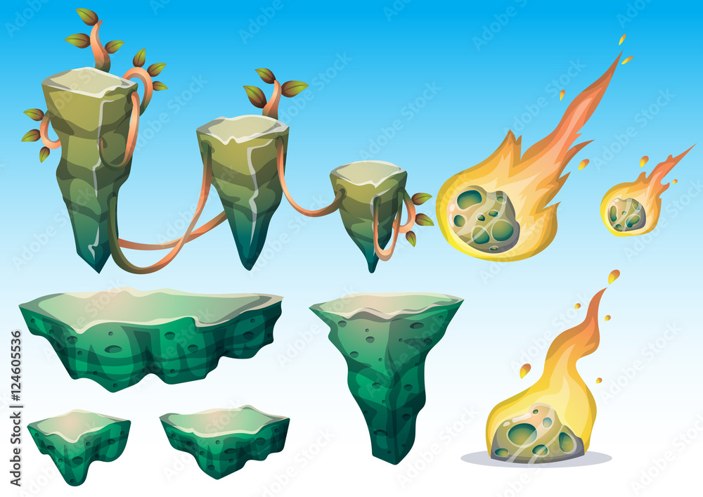 cartoon vector floating island object with separated layers for game ...