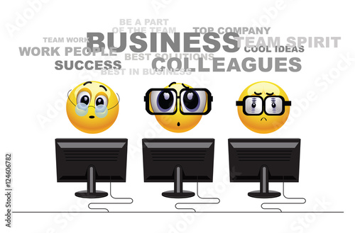 Humourous vector illustration of a teamwork in a company. Hardworking ...