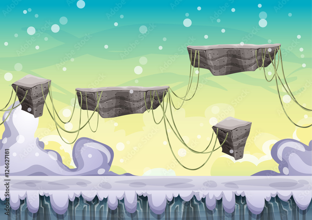 cartoon vector floating island background with separated layers for ...