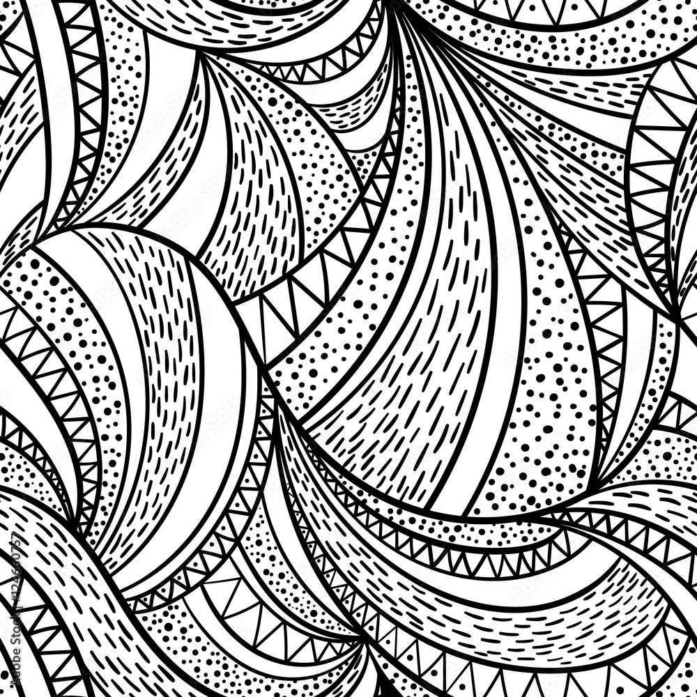 Hand-drawn zentangle waves seamless pattern. Vector doodle illustration ...