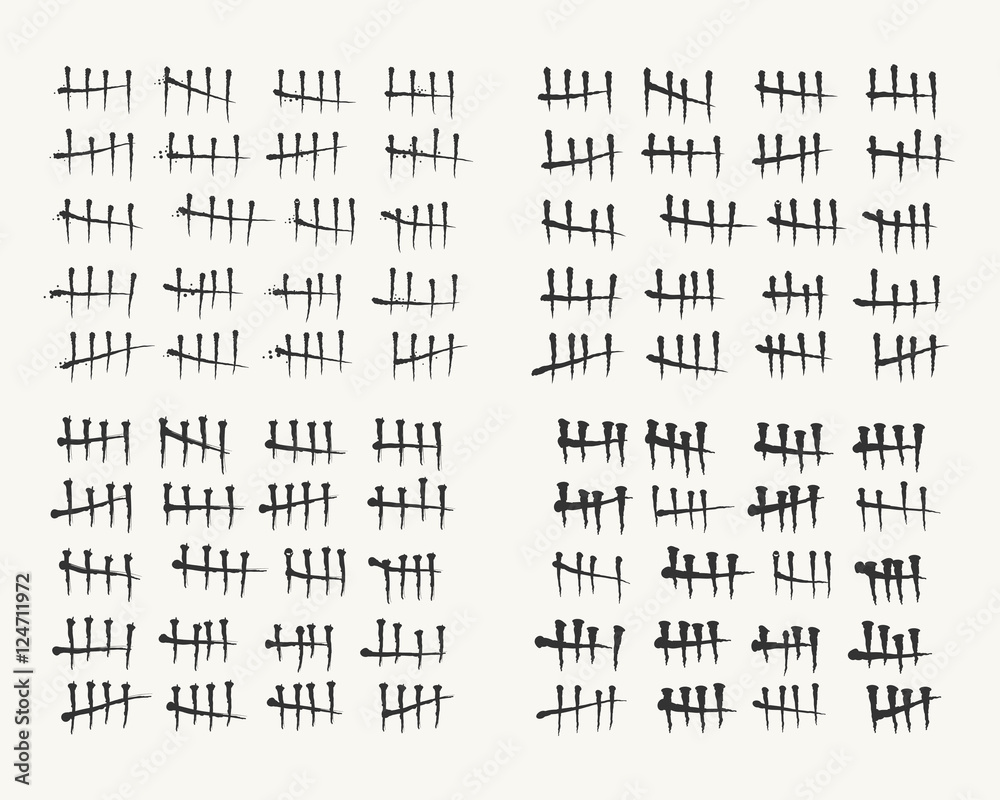 Waiting counting tally numbers or tally marks isolated on white ...