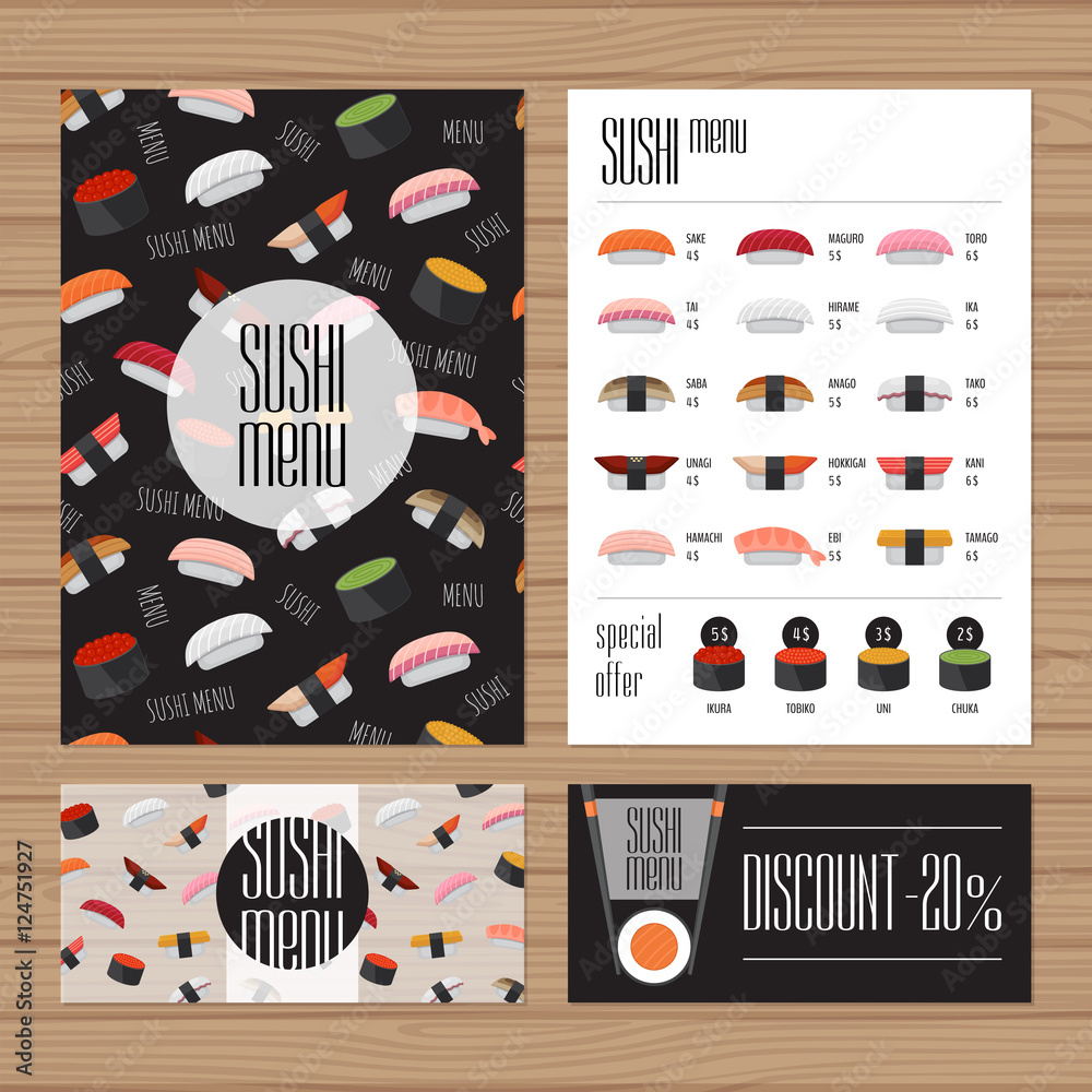 Vector de Stock Sushi menu design. A4 size and flyer layout template ...