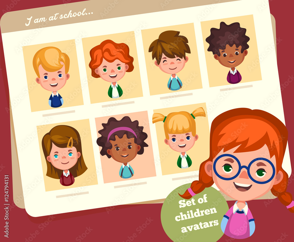 Set of children avatars. Avatar icons. Kids at school. Stock Vector ...