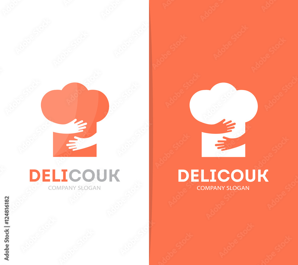 Vector chef hat and hands logo combination. Menu and embrace symbol or ...