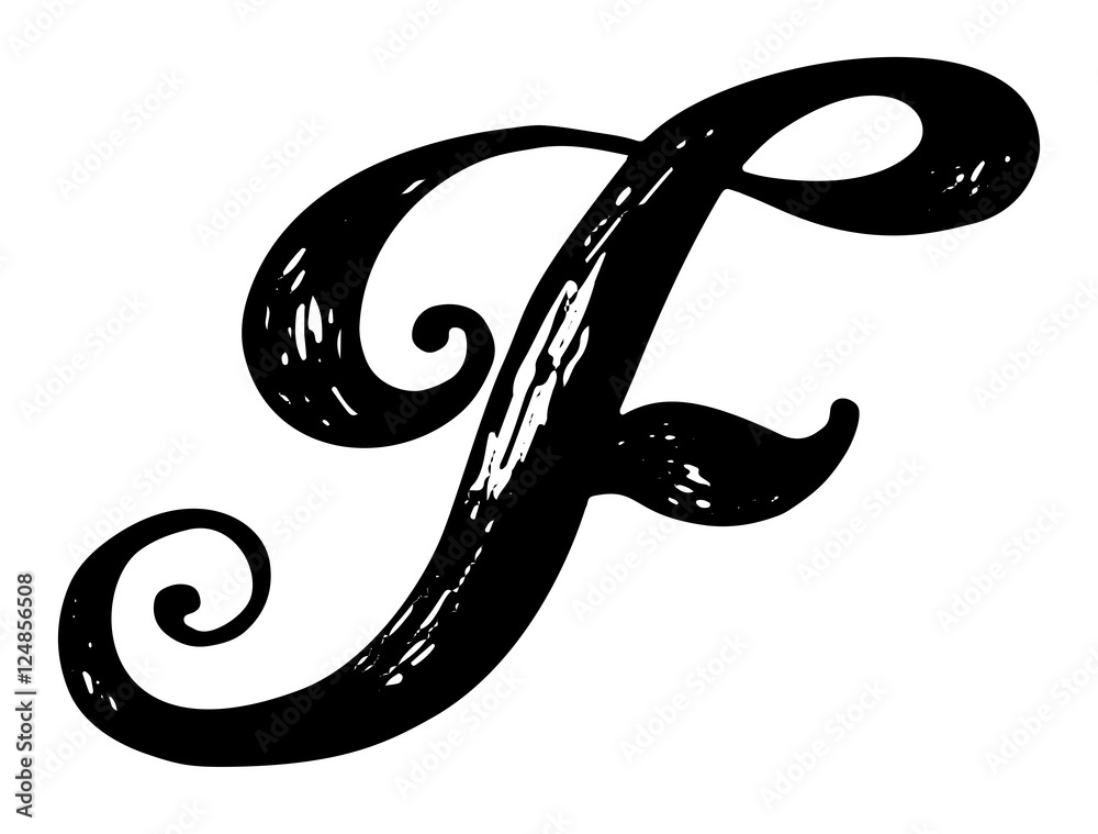 Letter F. Calligraphy alphabet typeset lettering. Hand drawn alphabet ...