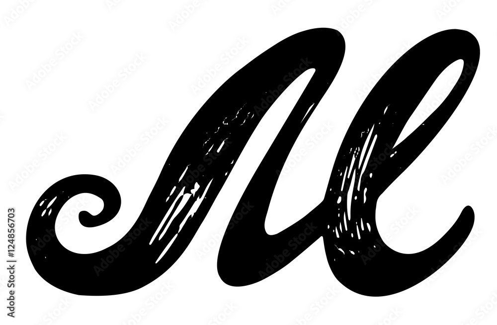 Letter M. Calligraphy alphabet typeset lettering. Hand drawn alphabet ...