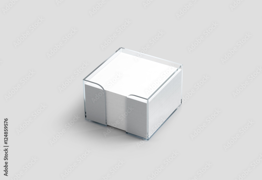 Blank white note paper cube plastic holder mockup, clipping path, 3d ...