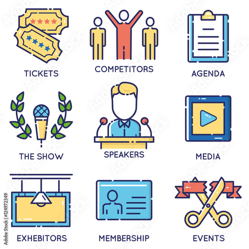 Vector modern stylish flat linear icons set of event management, event ...