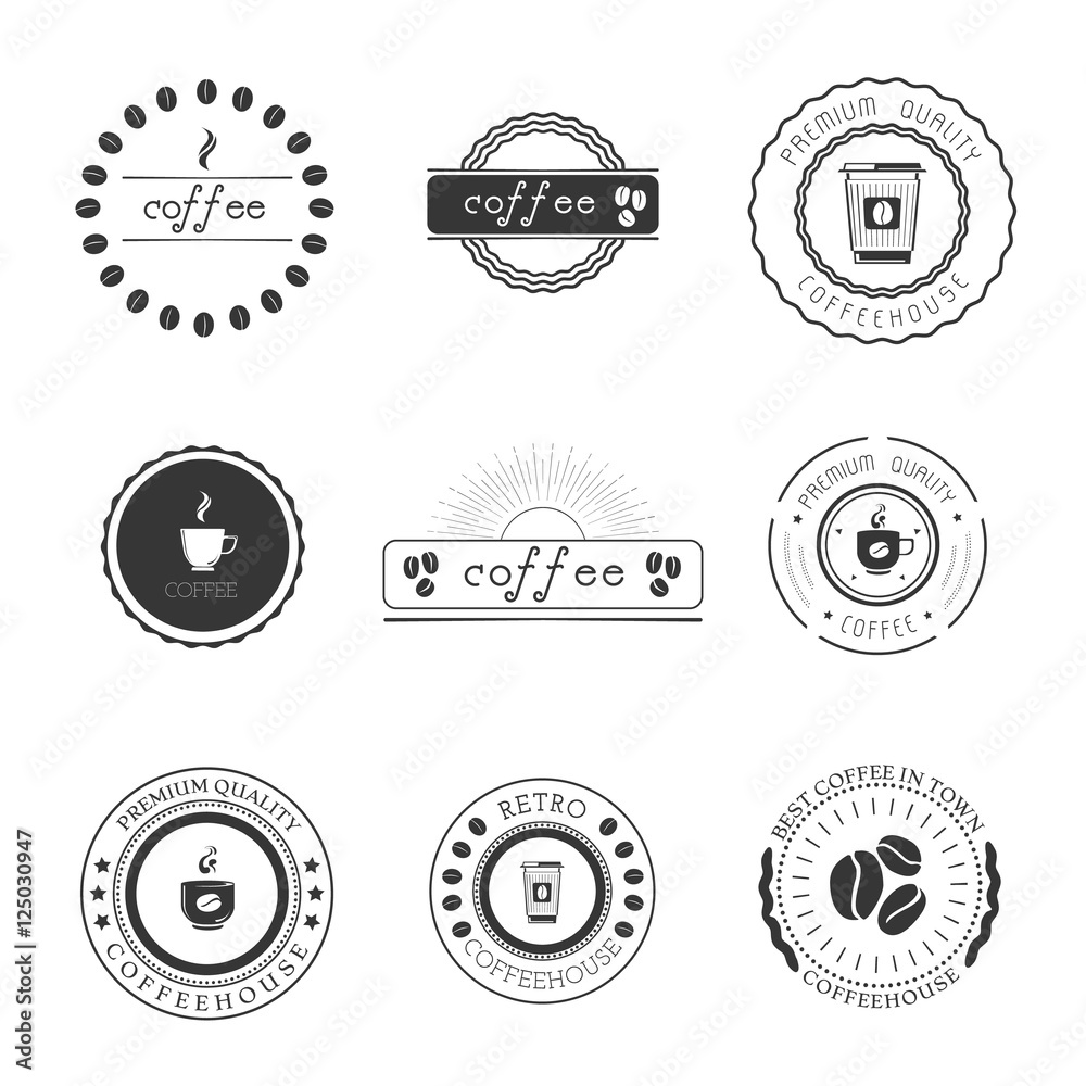 Coffee Shop Logos, Badges and Labels Design Elements set. Cup, beans ...