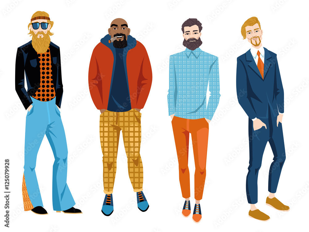 Set of men with different types of beards. Vector illustration in ...