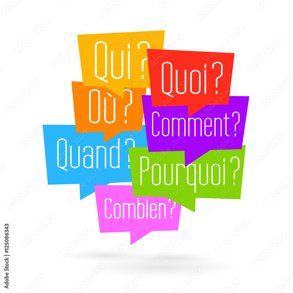 Vector de Stock Bulles "quoi, qui, où, quand, comment, pourquoi ...