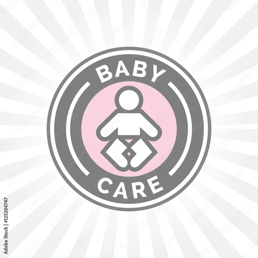 Baby care badge sign with infant baby icon silhouette. Vector ...