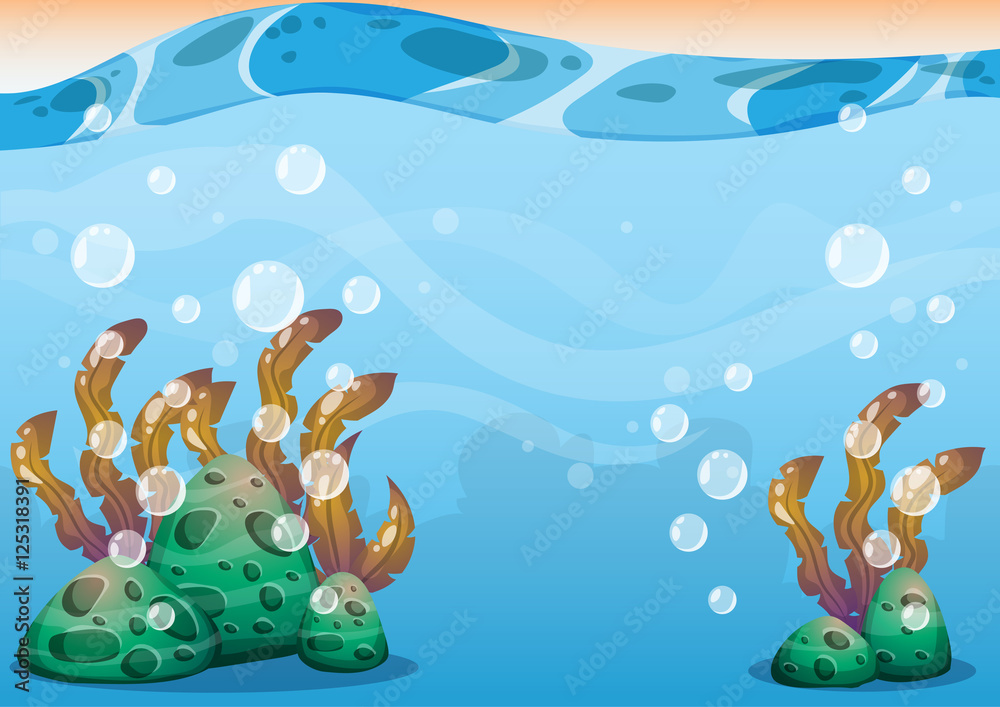 cartoon vector underwater background with separated layers for game art ...