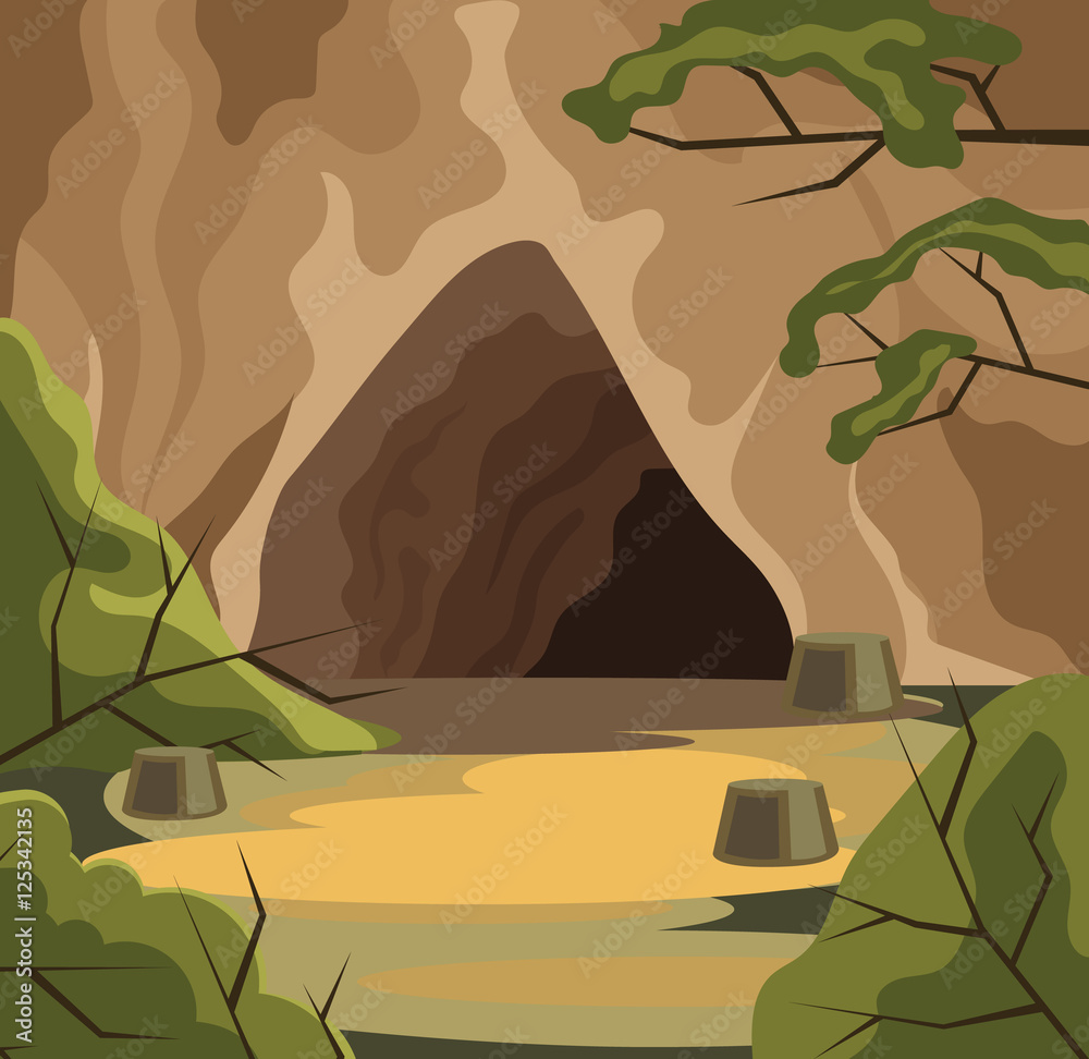 Ancient cave. Vector flat cartoon illustration Stock Vector | Adobe Stock