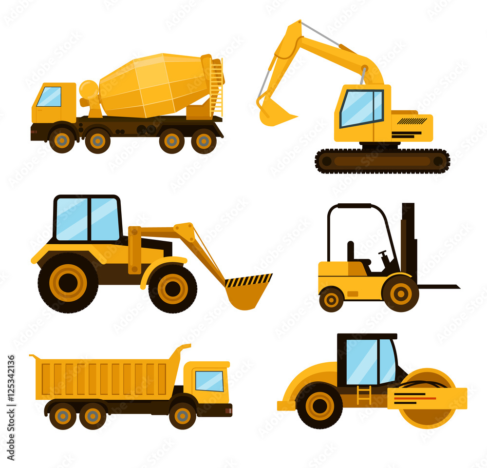Construction cars icon set. Vector flat cartoon illustration Stock ...