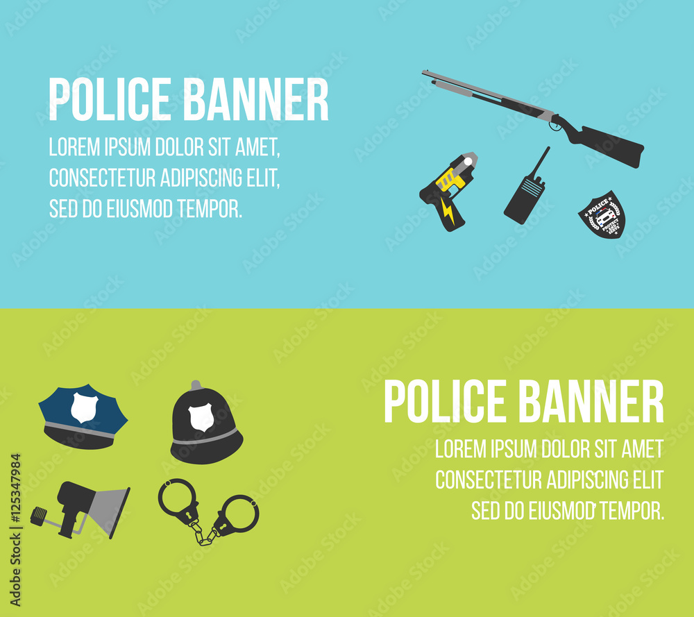 Police logos and banners. Elements of the police equipment icons ...