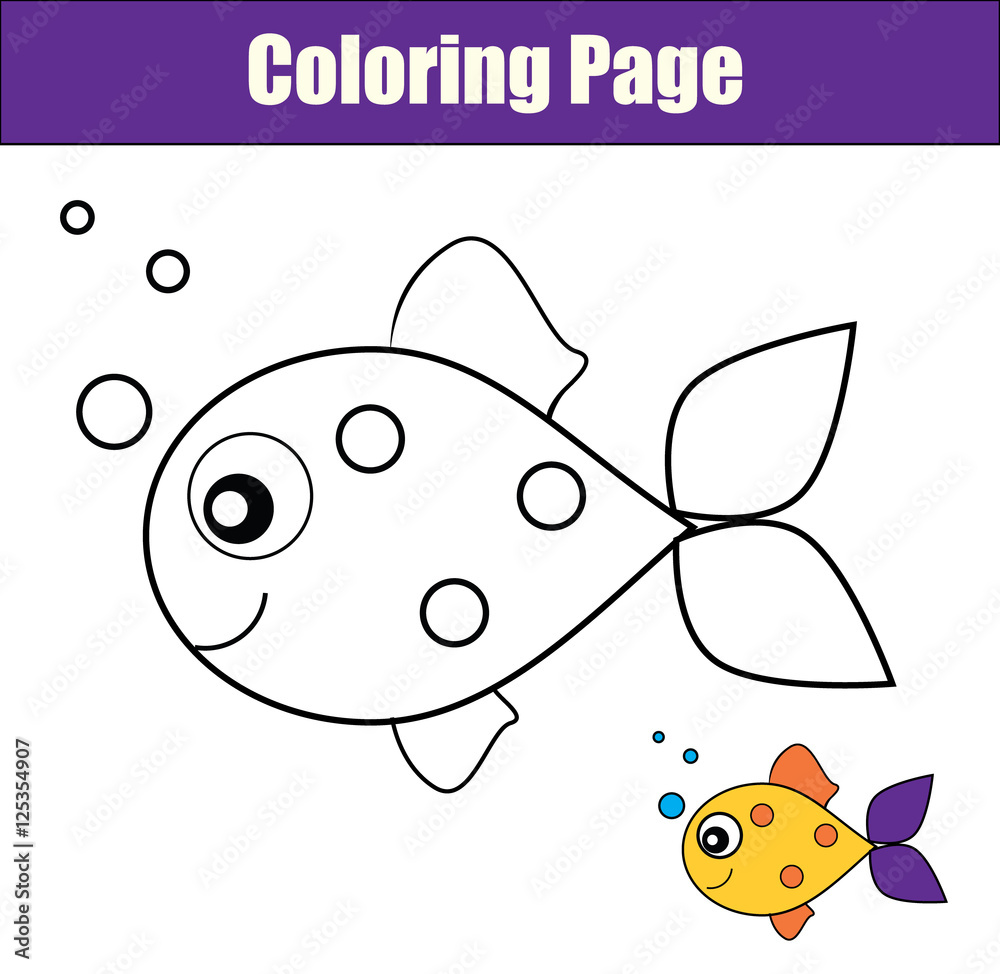Coloring page with fish. Educational game, printable drawing kids ...