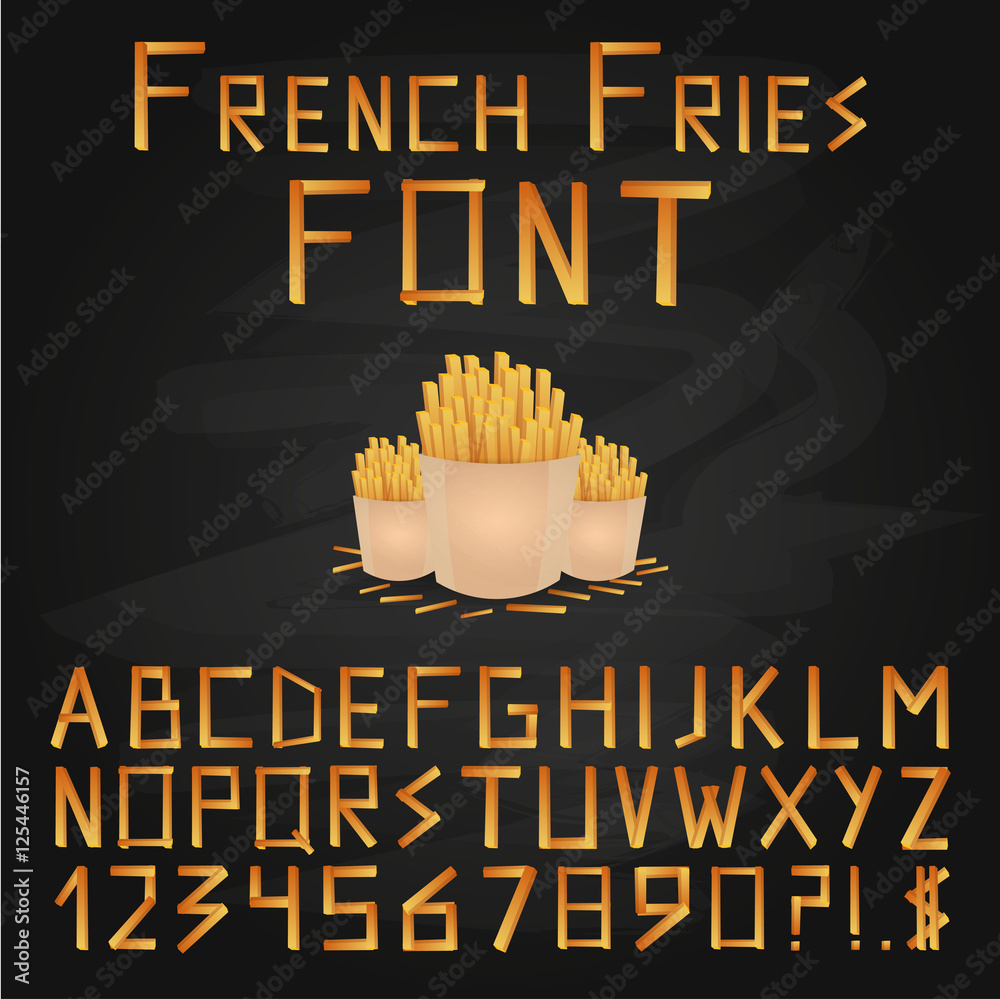 French Fries Font. Fast food font. English Alphabet. Type letters ...