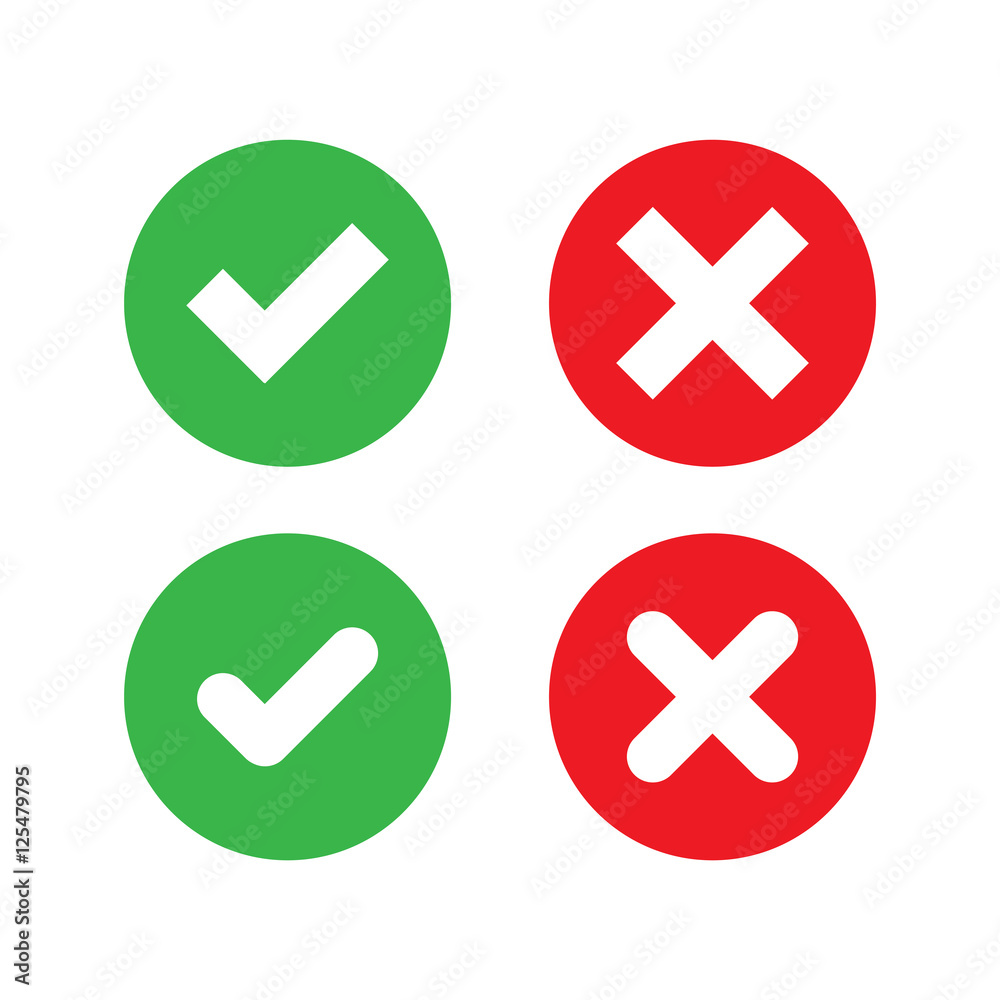 Vector de Stock Green Check Mark and Red Cross in two variants (square ...