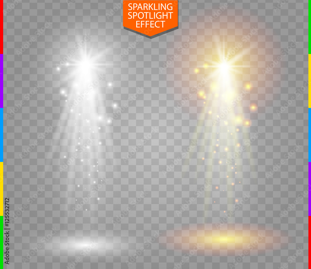 Abstract white and golden spotlight with spark on transparent ...