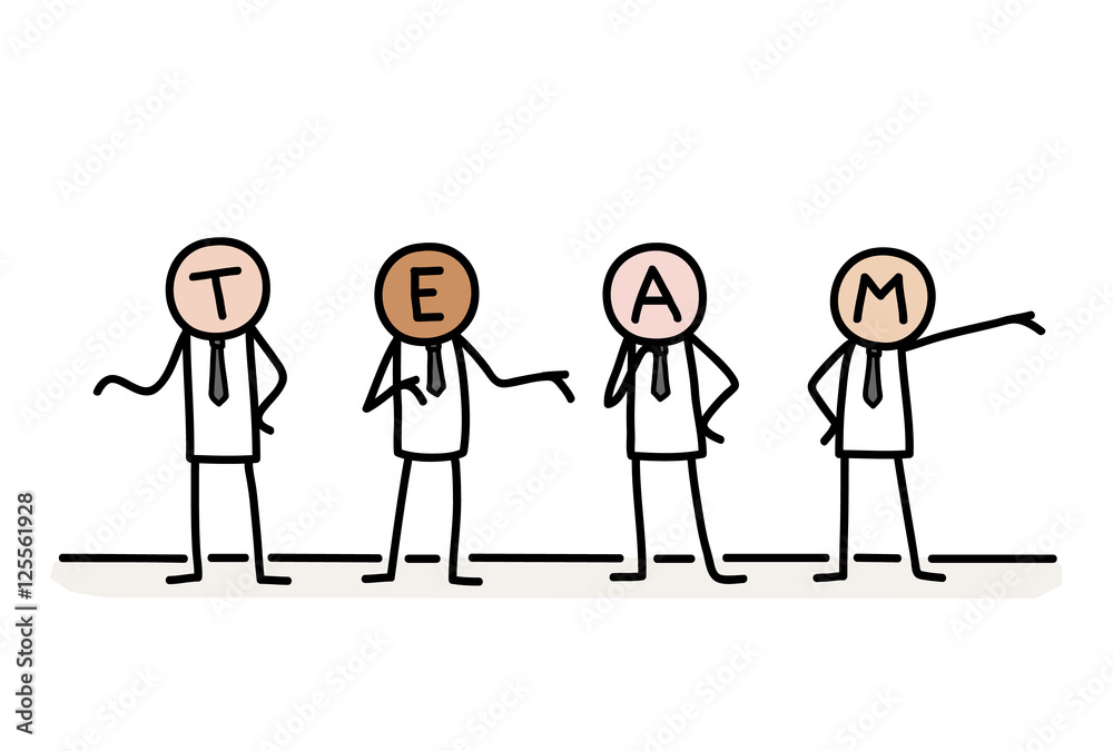 Business Team, a hand drawn vector cartoon illustration of stick ...
