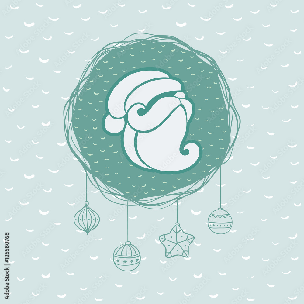 Christmas and New Year round frame with Santa Claus head symbol ...
