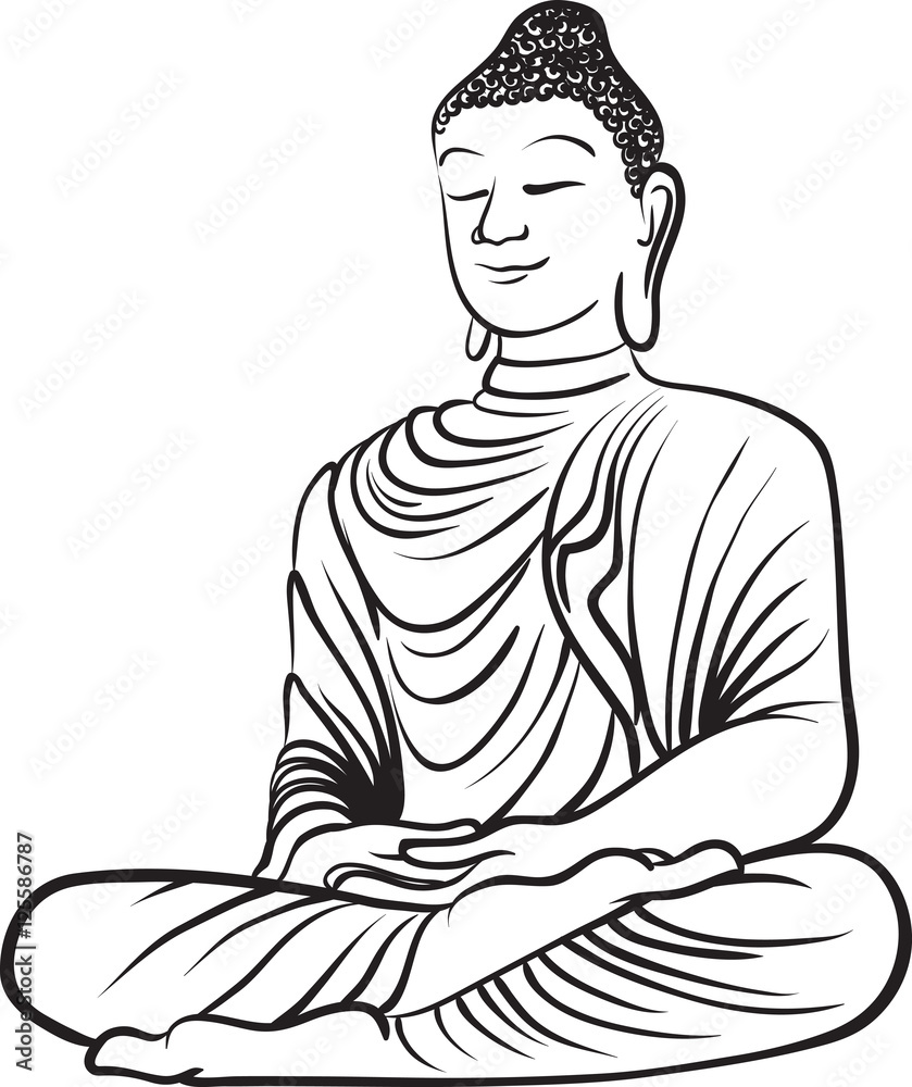 Drawing of a Buddha statue. Art vector illustration of Gautama ...