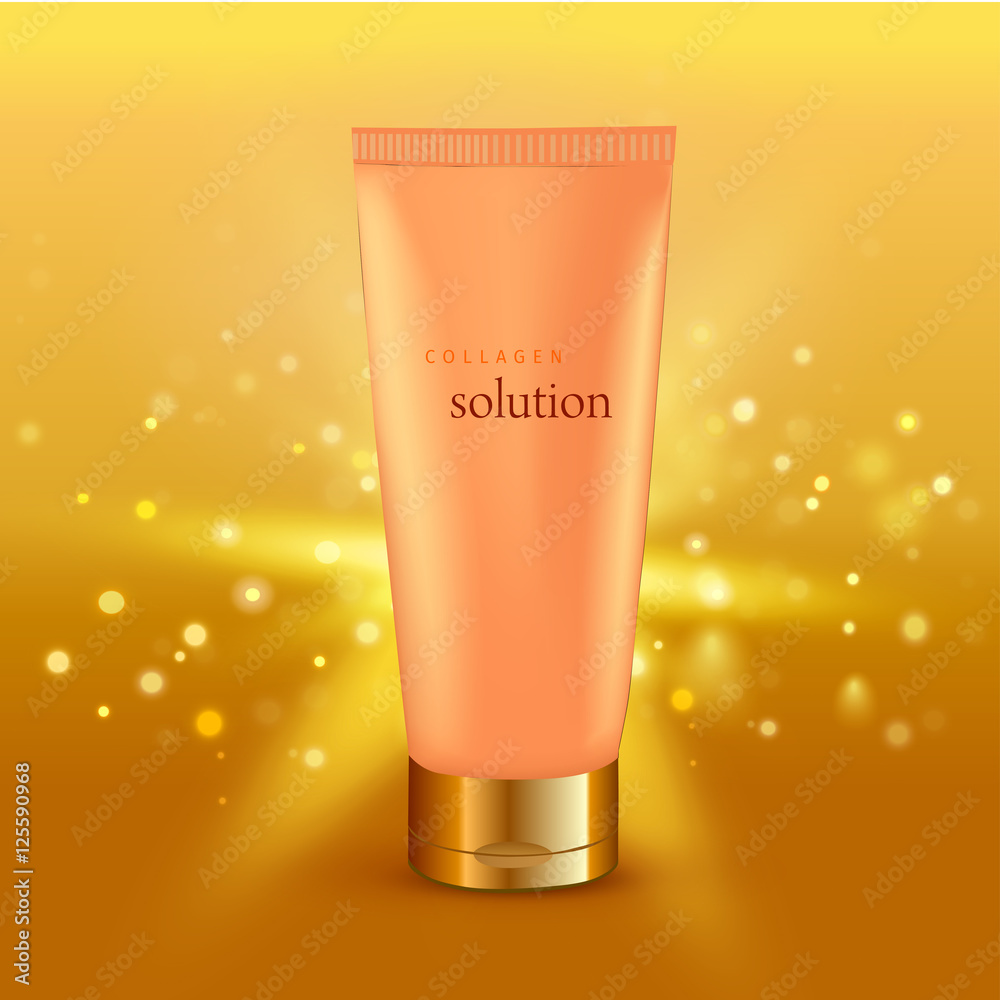 Collagen solution intensive cream tube gold background advertisement ...