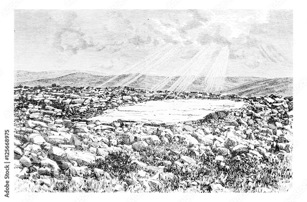 Site of the Temple on Mount Gerizim in Israel, vintage engraving Stock ...