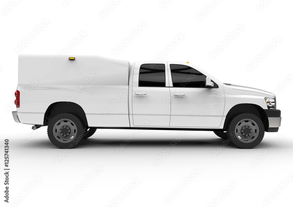 White commercial vehicle delivery truck with a double cab and a van ...