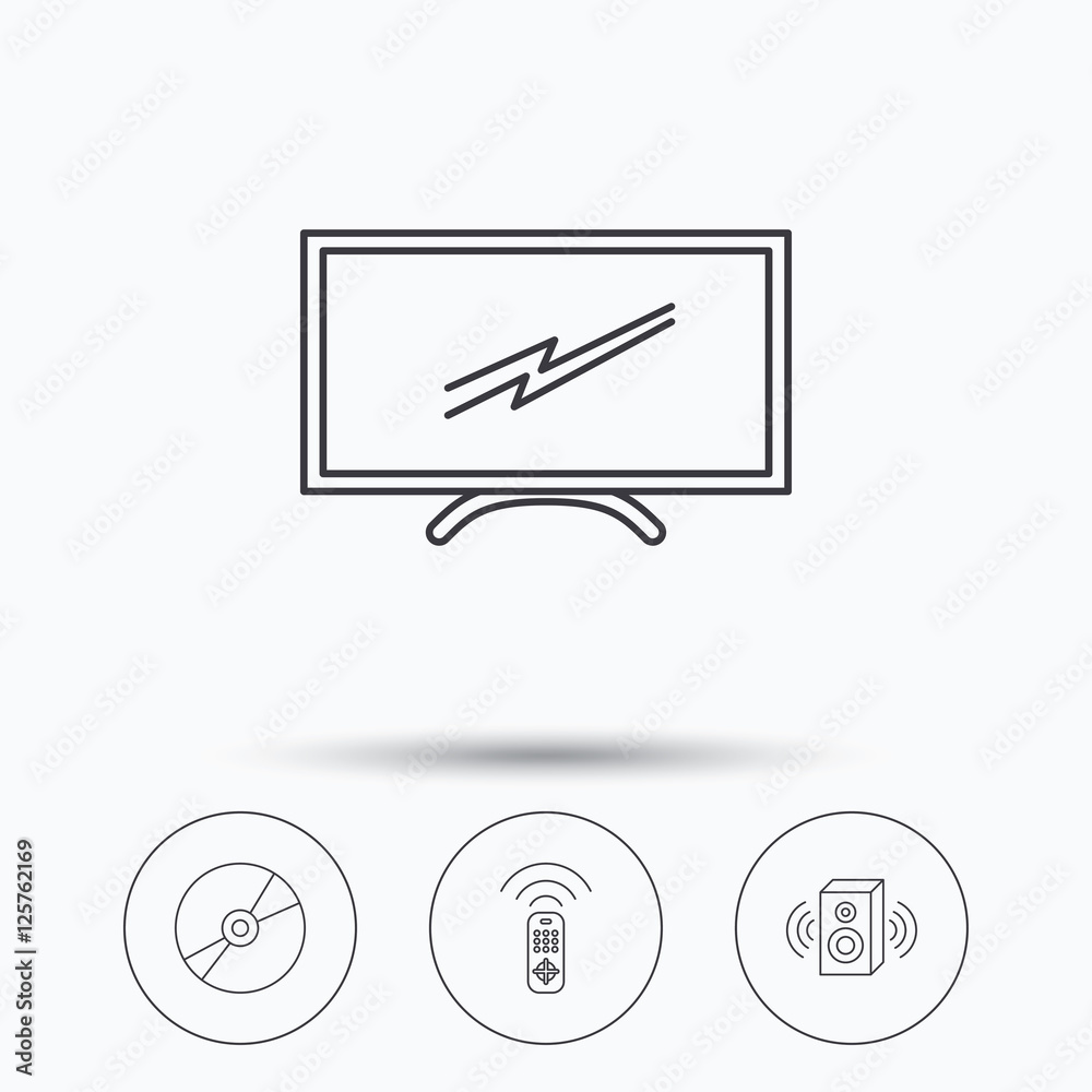 Vector de Stock TV remote, sound and DVD disc icons. Widescreen TV ...