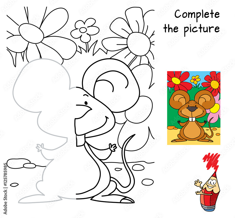 Cheerful little mouse. Complete the picture children drawing game ...