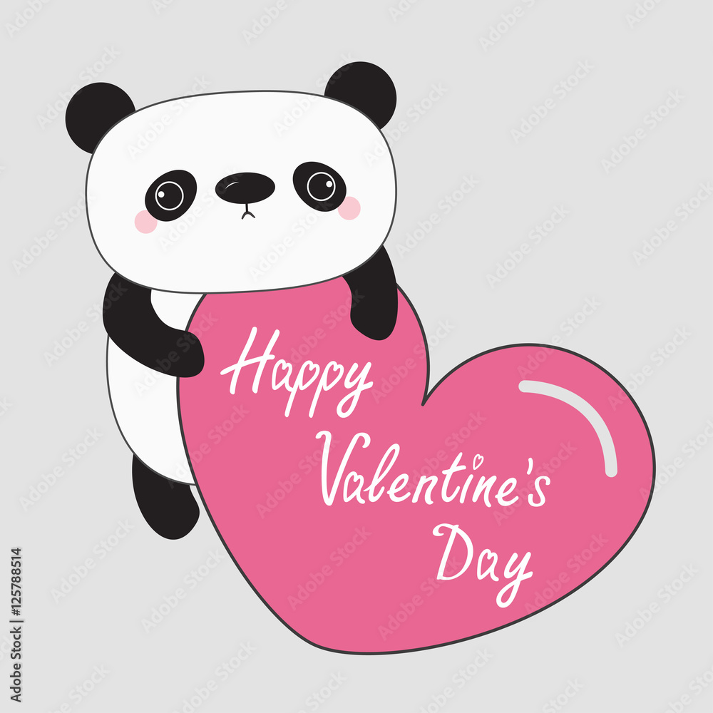 Kawaii panda baby bear. Happy Valentines Day text. Cute cartoon ...
