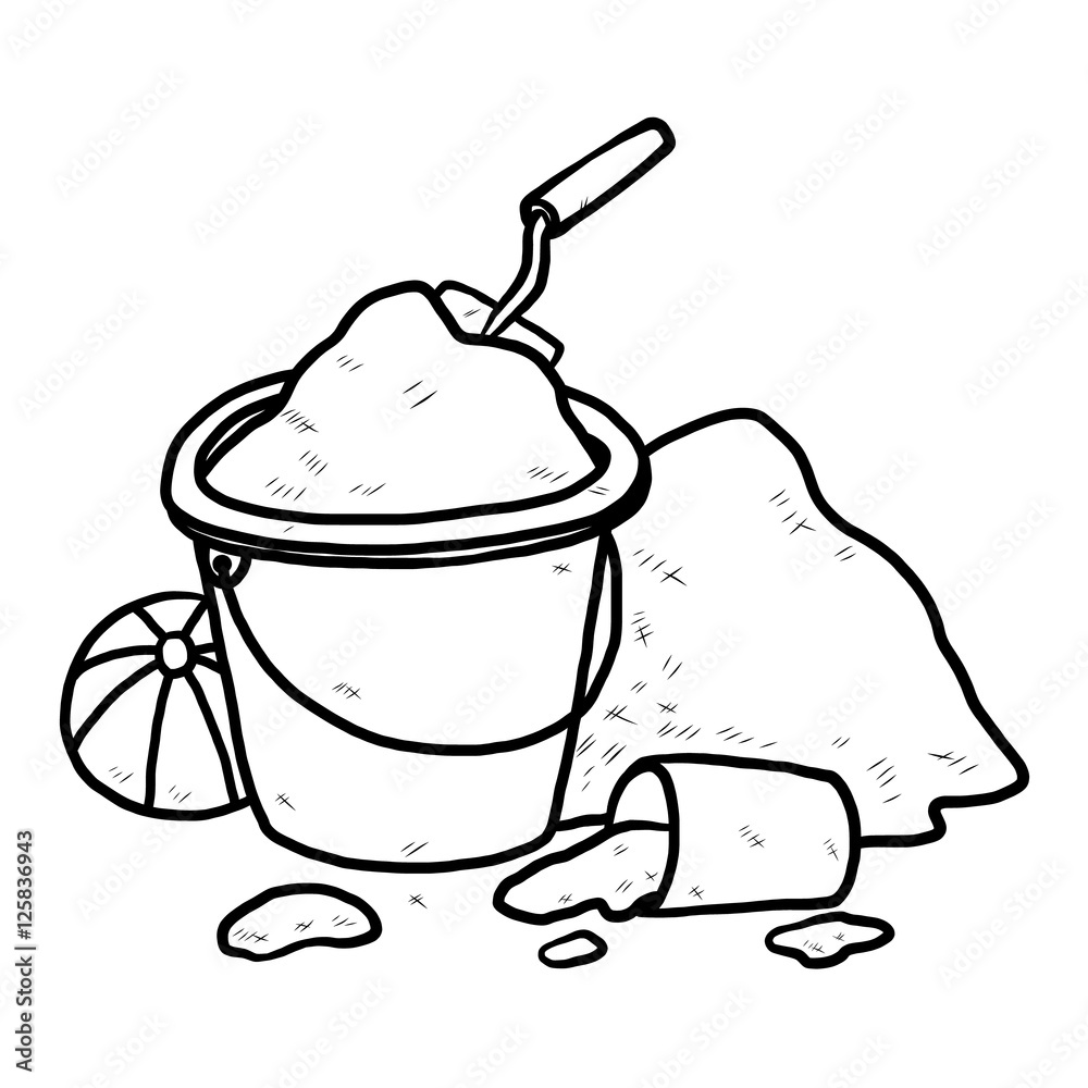 playing sand / cartoon vector and illustration, black and white, hand ...