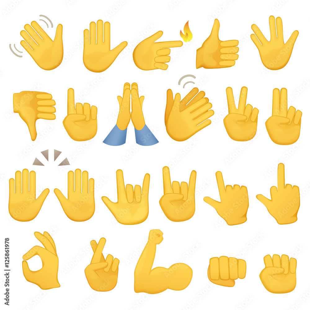 Set of hands icons and symbols. Emoji hand icons. Different gestures ...