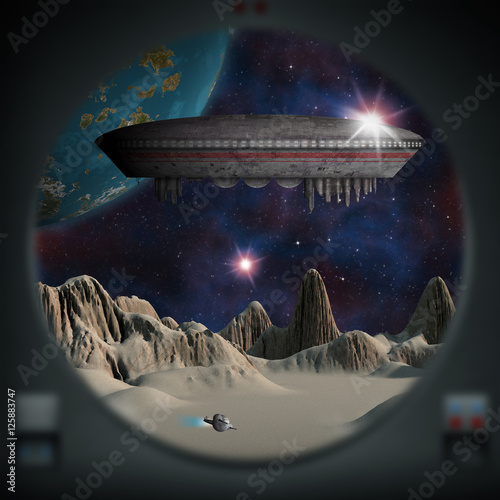 Alien planet as seen from a spaceship window Stock Illustration | Adobe ...