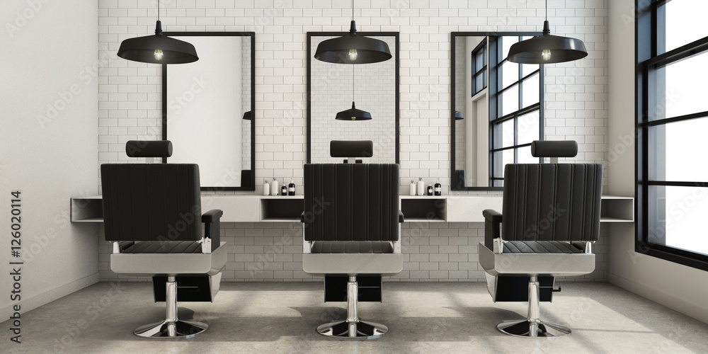 Barber shop Modern & Loft design - 3D render Stock Illustration | Adobe ...