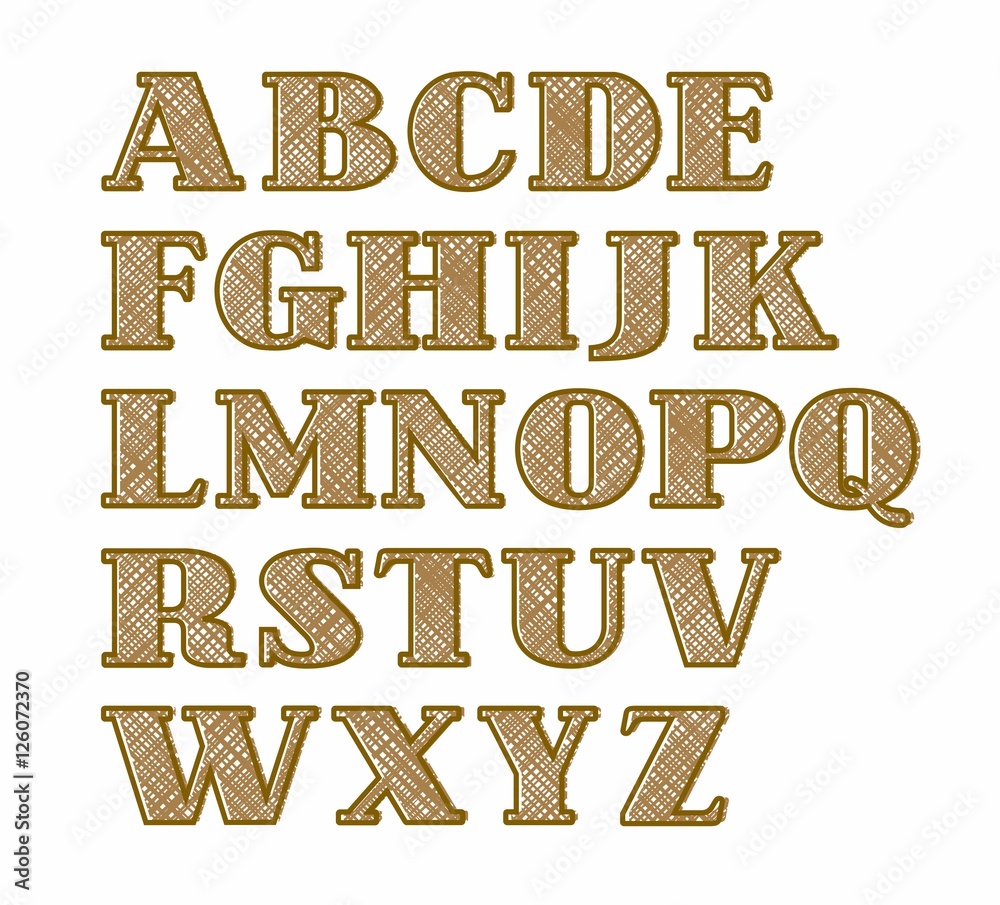 English alphabet, capital letters, the effect of burlap, font. Vector ...