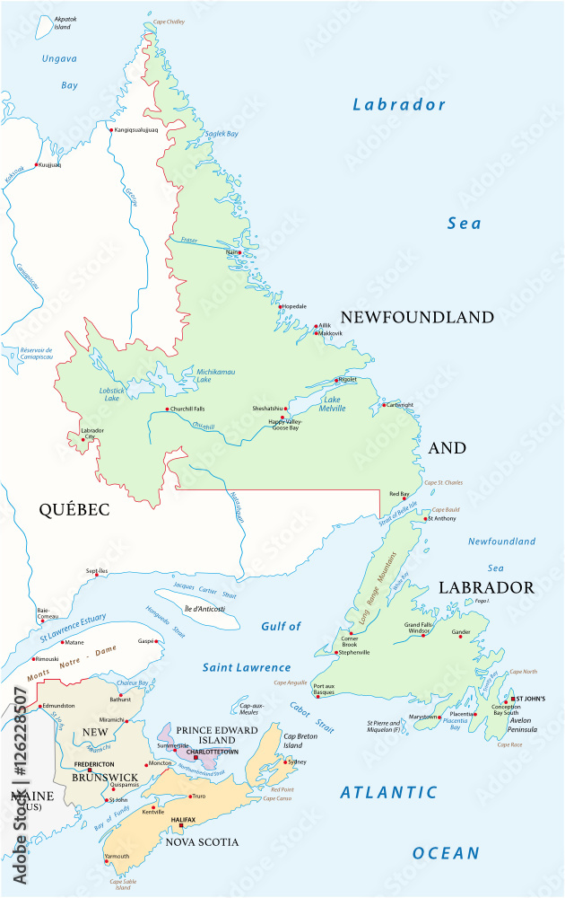 Map of the four canada atlantic provinces Stock Vector | Adobe Stock