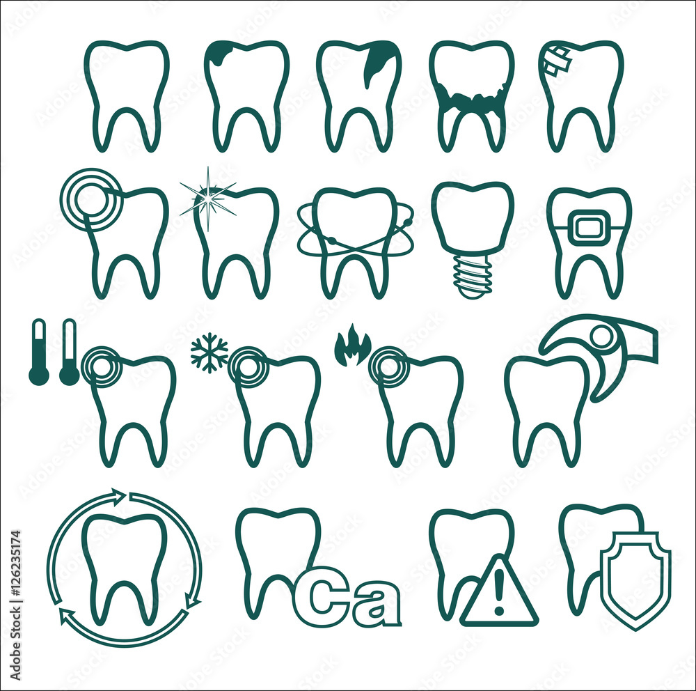 Collection of tooth icons. Simplify dental symbols. Vector illustration ...