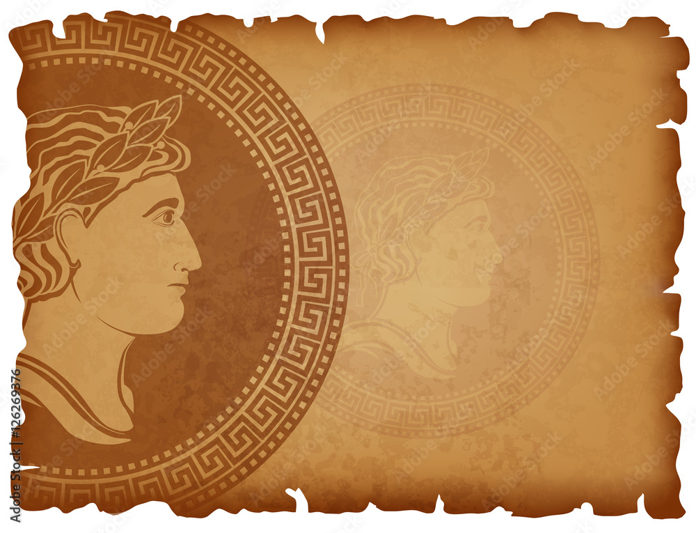 Old paper background with Ancient Roman medallion. Horizontal ...