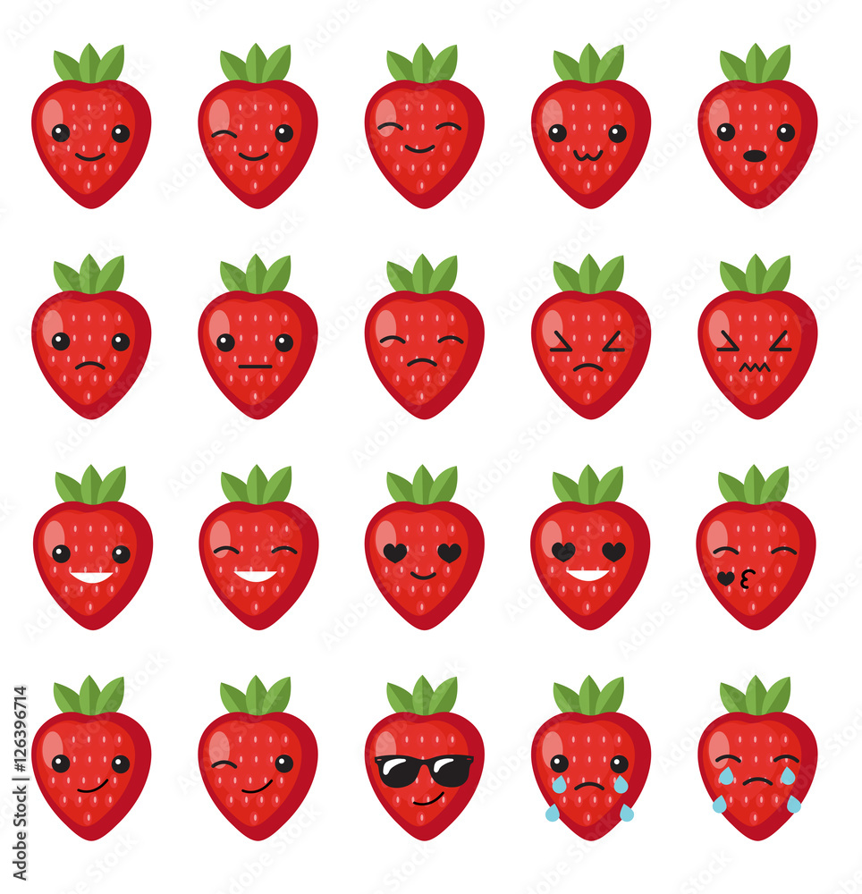 Set strawberry emotions face. Set strawberry smileys. Strawberries with ...