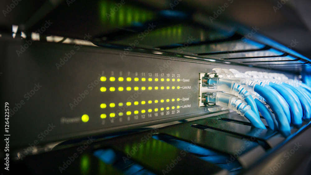 Network switch and ethernet cables in dark tone Stock Photo | Adobe Stock