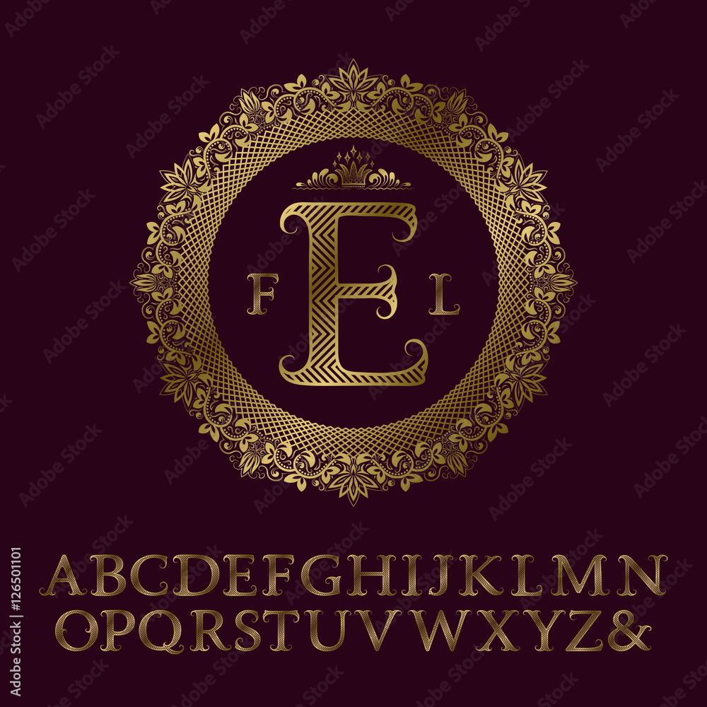 Стоковое векторное изображение «Zigzag striped gold letters and initial ...