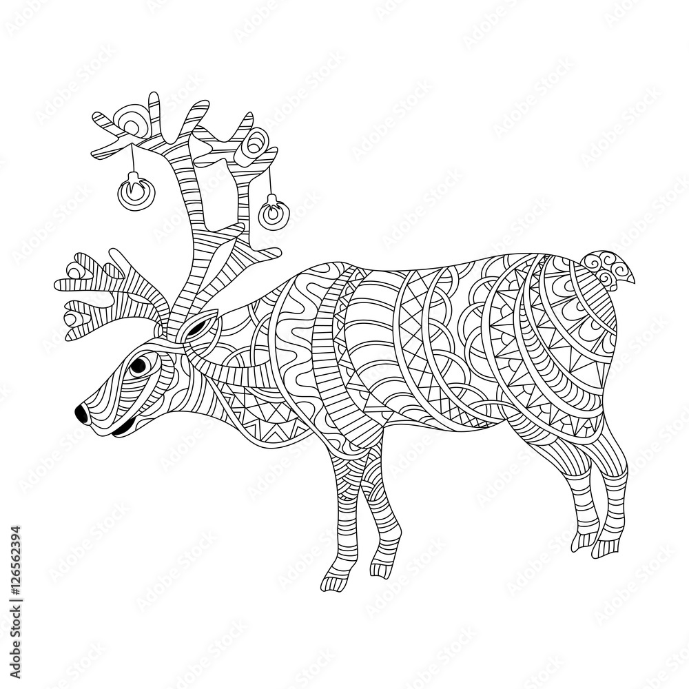 Reindeer coloring page in zentangle style Stock Vector | Adobe Stock