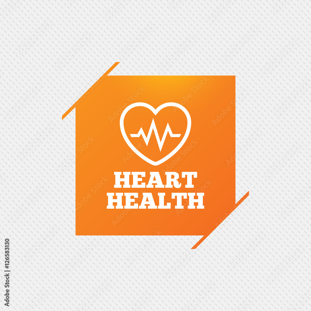 Heartbeat sign icon. Heart health cardiogram check symbol. Orange ...