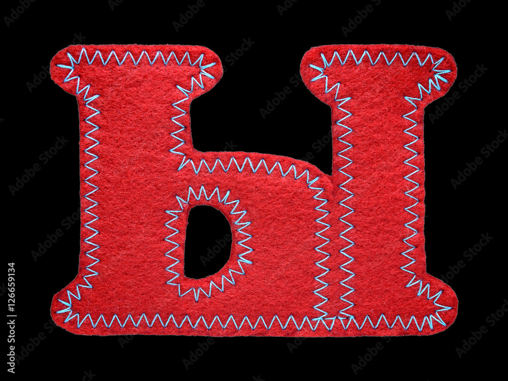 Letter of the alphabet made of red felt isolated on black background ...