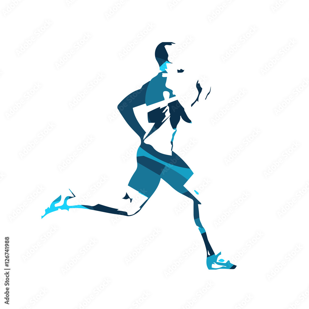 Abstract blue vector runner. Running man, vector isolated illust Stock ...