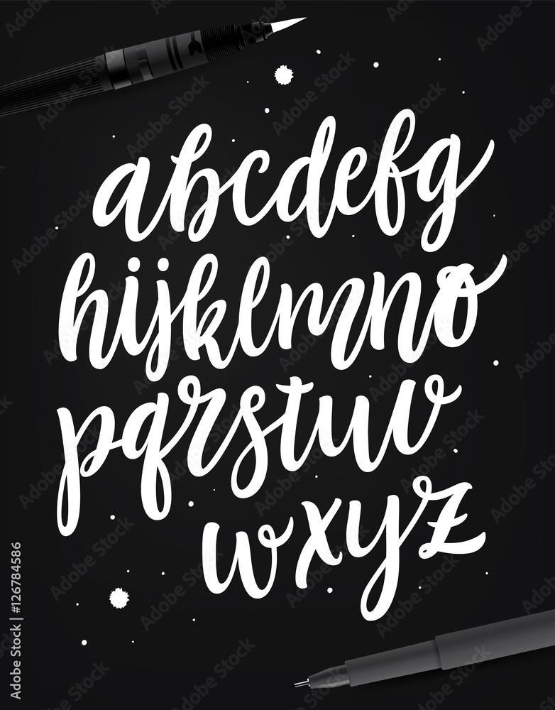 Hand drawn ABC set. Brush painted letters. Handwritten script alphabet ...