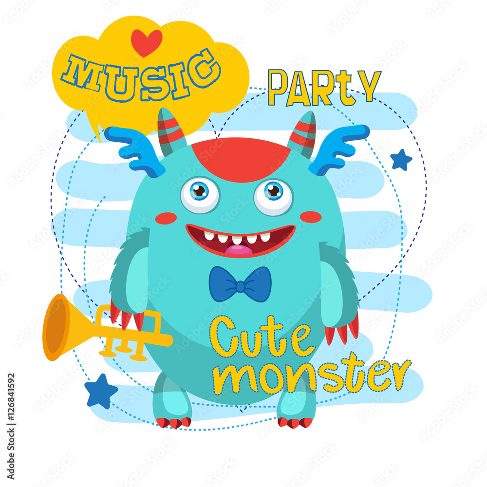 Musician Pipe Monster. Cute Monster Vector Illustration. Cartoon ...